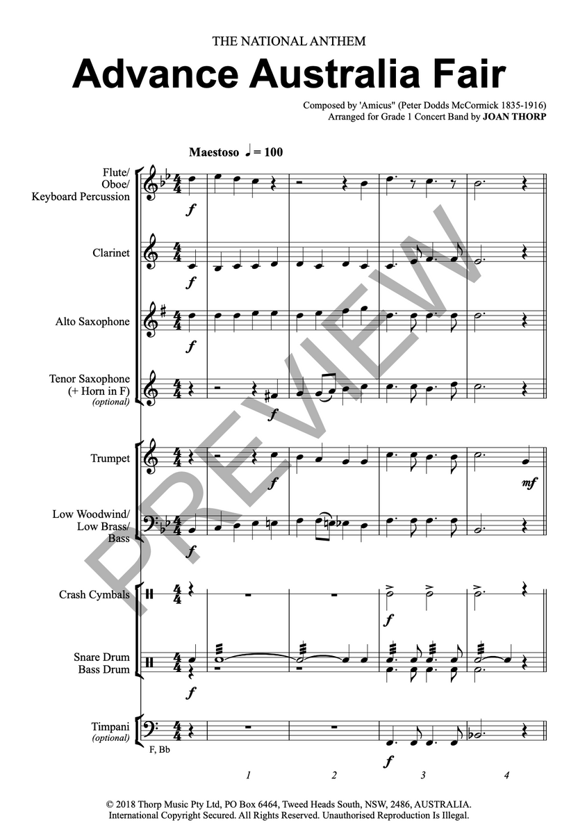 Advance Australia Fair (Grade 1) – Thorp Music