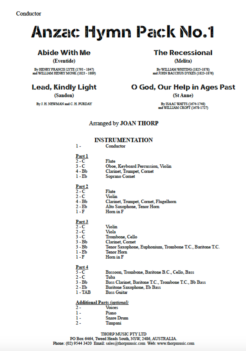 Anzac Hymn Pack No.1 – Thorp Music
