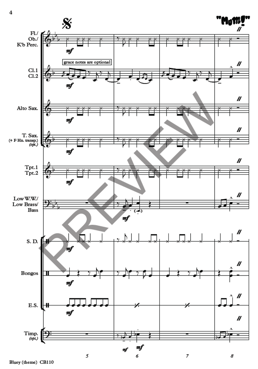 Bluey theme song for Concert Band pdf print music score and parts ...