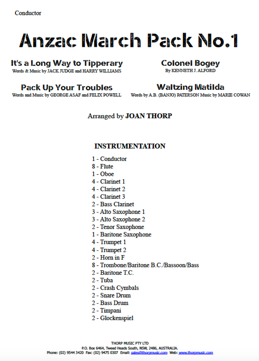 Anzac March Pack No.1 – Thorp Music